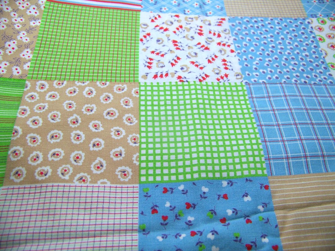 1930s Cotton Cheater Patchwork Quilt Top: 66" X 72" Boho Fabric Inv50 ...