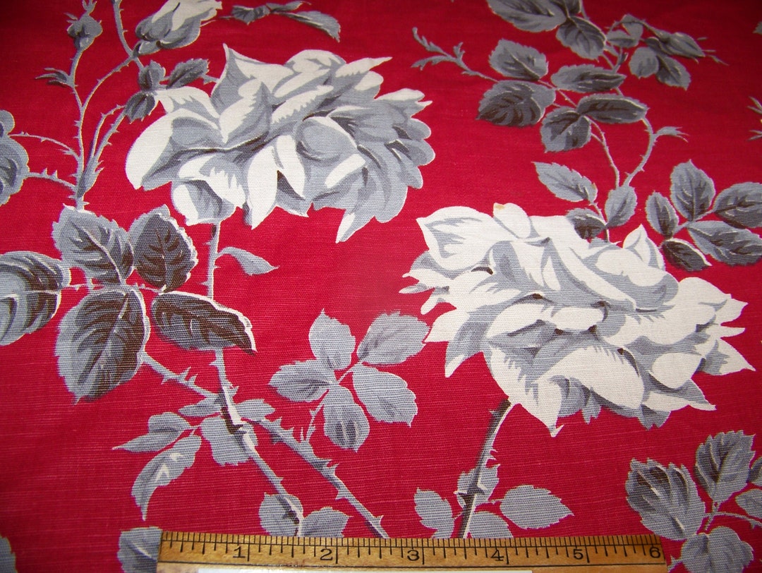 1950's Cotton Romanex Garanti Boussac French Fabric ROSE FLORAL Ruffled ...