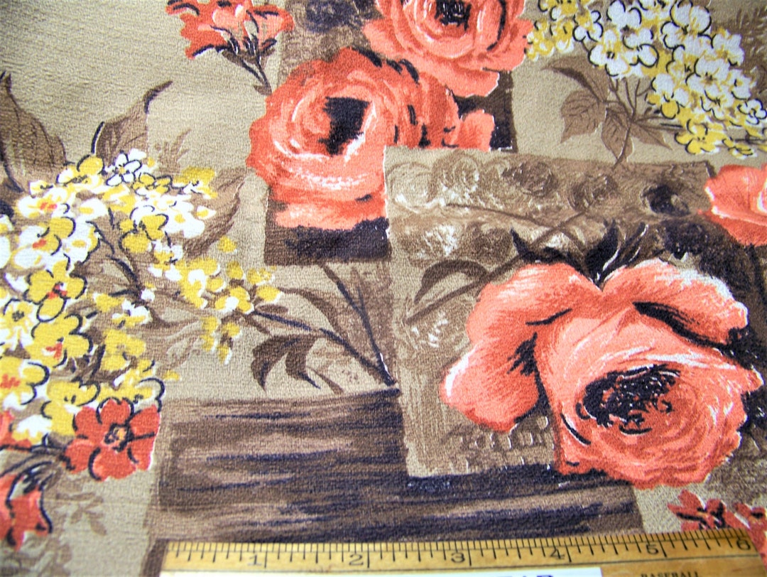 1950's Cotton Barkcloth Fabric ROSE FLORAL 36" W X 62" L Decorating ...