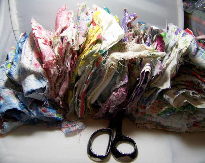 Vintage Feedsack Feed Sack Cotton Fabric Lot MIXED SCRAPS 2 Pounds Slow ...
