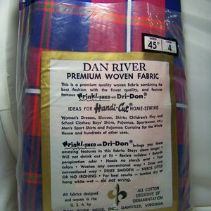 Vintage 1960's Cotton Fabric Dan River PLAID Red 44" Wide by 4 Yards ...