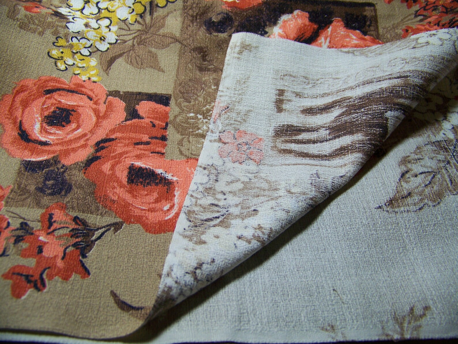 1950's Cotton Barkcloth Fabric ROSE FLORAL 36" W X 62" L Decorating ...
