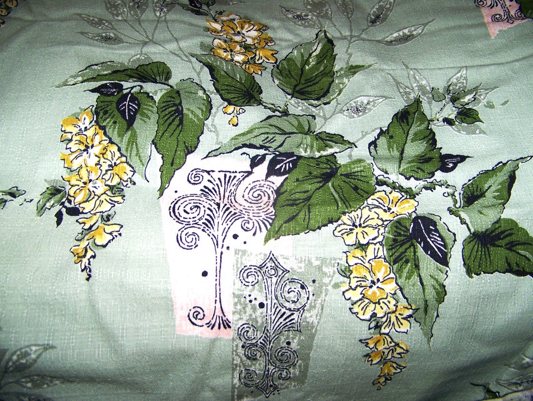 Vintage 1950s Floral Barkcloth Fabric: Autumn Leaves Print (48x33 ...