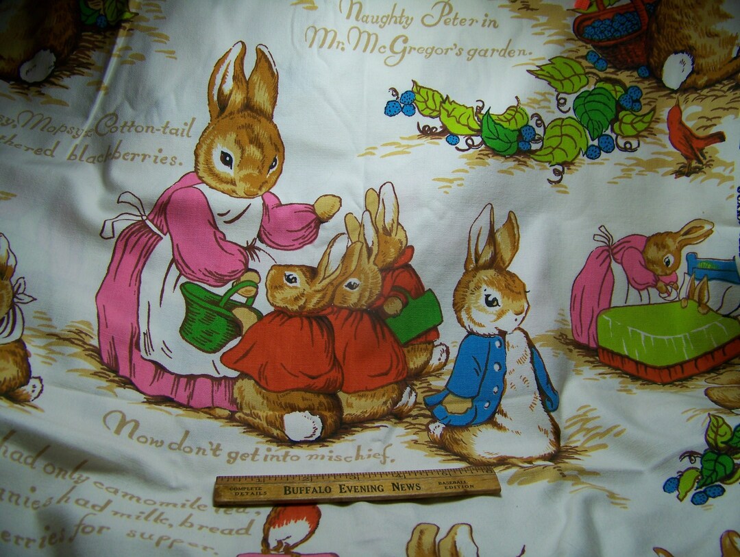 Vintage Beatrix Potter PETER RABBIT 1970's Cotton Fabric 48" Wide by 60 ...