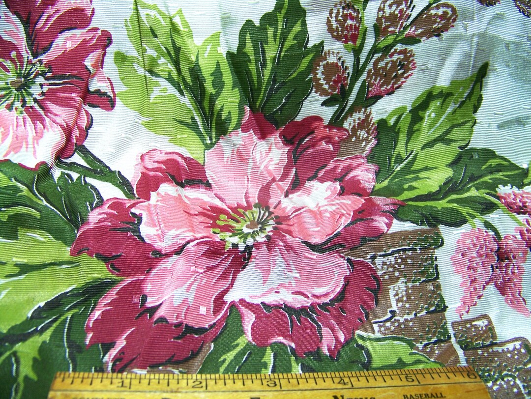 1950's Silky Blended Fabric LARGE FLORAL 36" X 92" Quilting Sewing ...