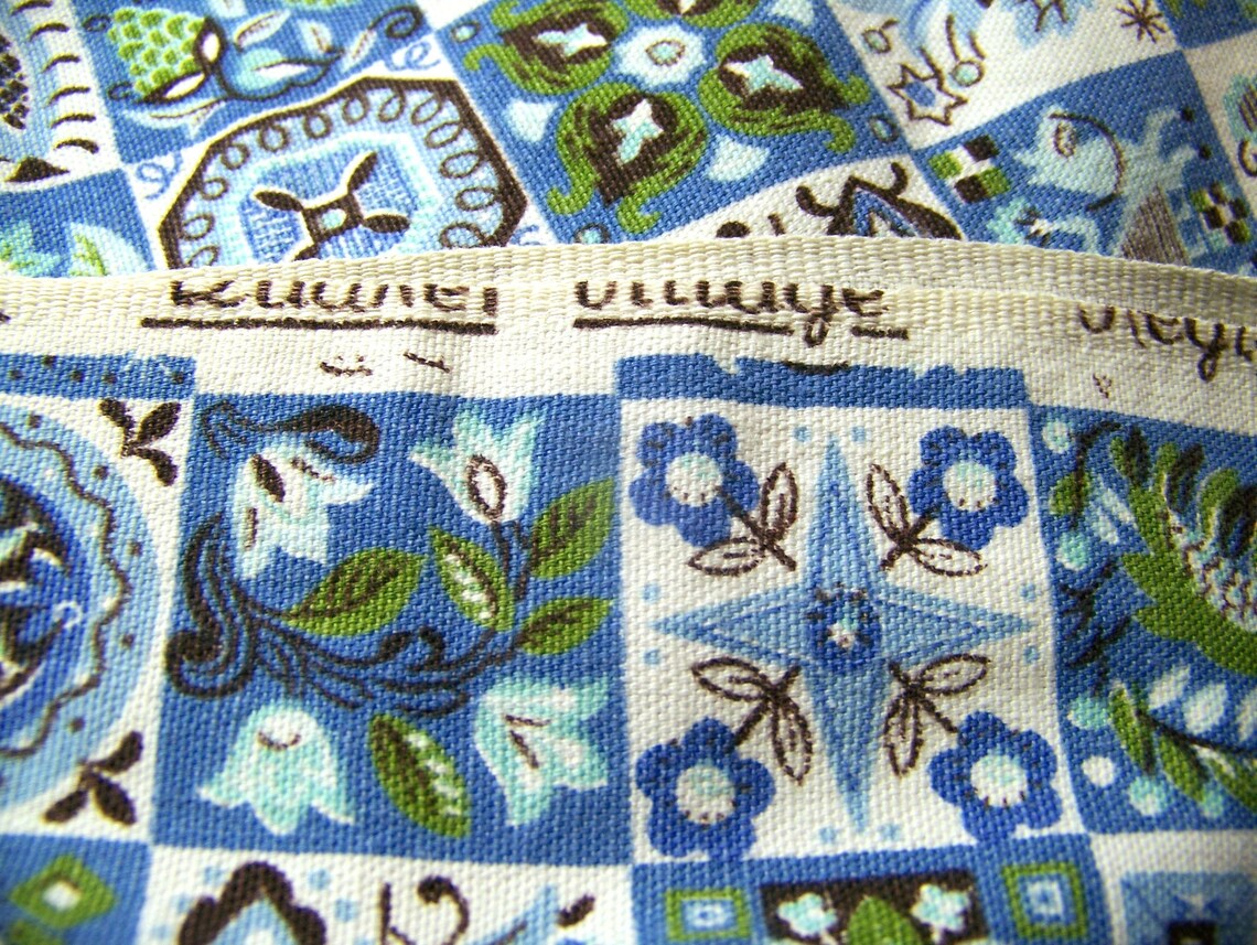 Vintage 1960s Waverly Cotton Fabric: Quaker Village Blues, 48x35" Invam ...