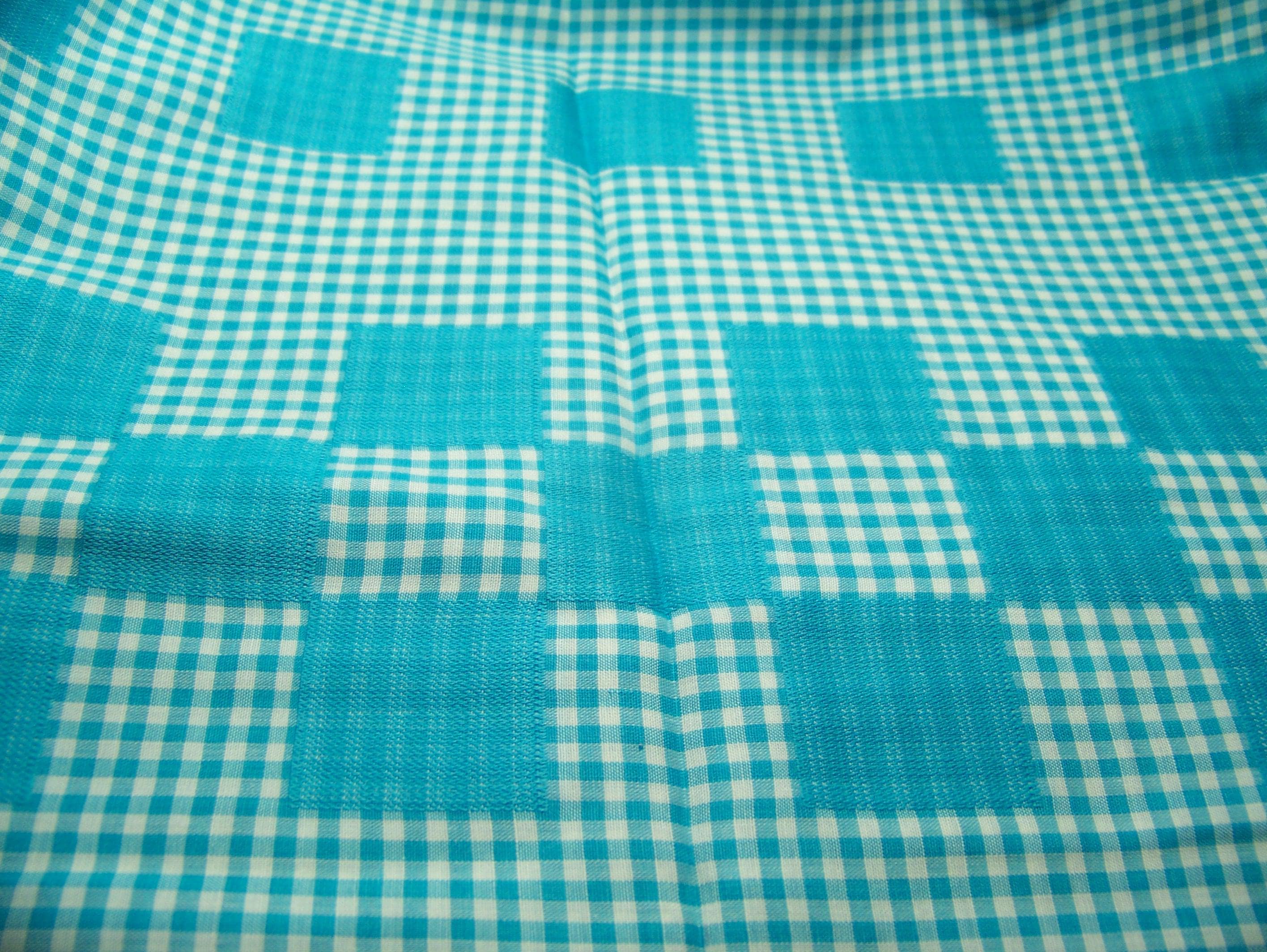 1960s Turquoise Gingham Cotton Fabric: Embroidered Check Border (36"x36 ...