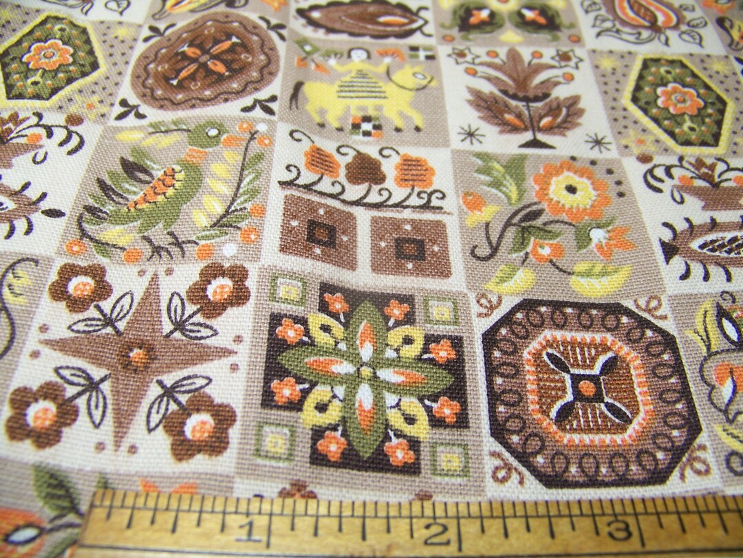 Vintage 1960s Waverly Cotton Fabric: Quaker Village Print (48"x48 ...