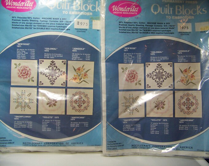 Vintage Cotton/poly Quilt Blocks to Embroider VIOLET FLORAL LOT of 3 ...