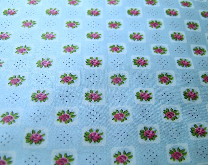 1940's Cotton SQUARE ROSE FLORAL 35" W 32" L Quilting Sewing Fabric ...