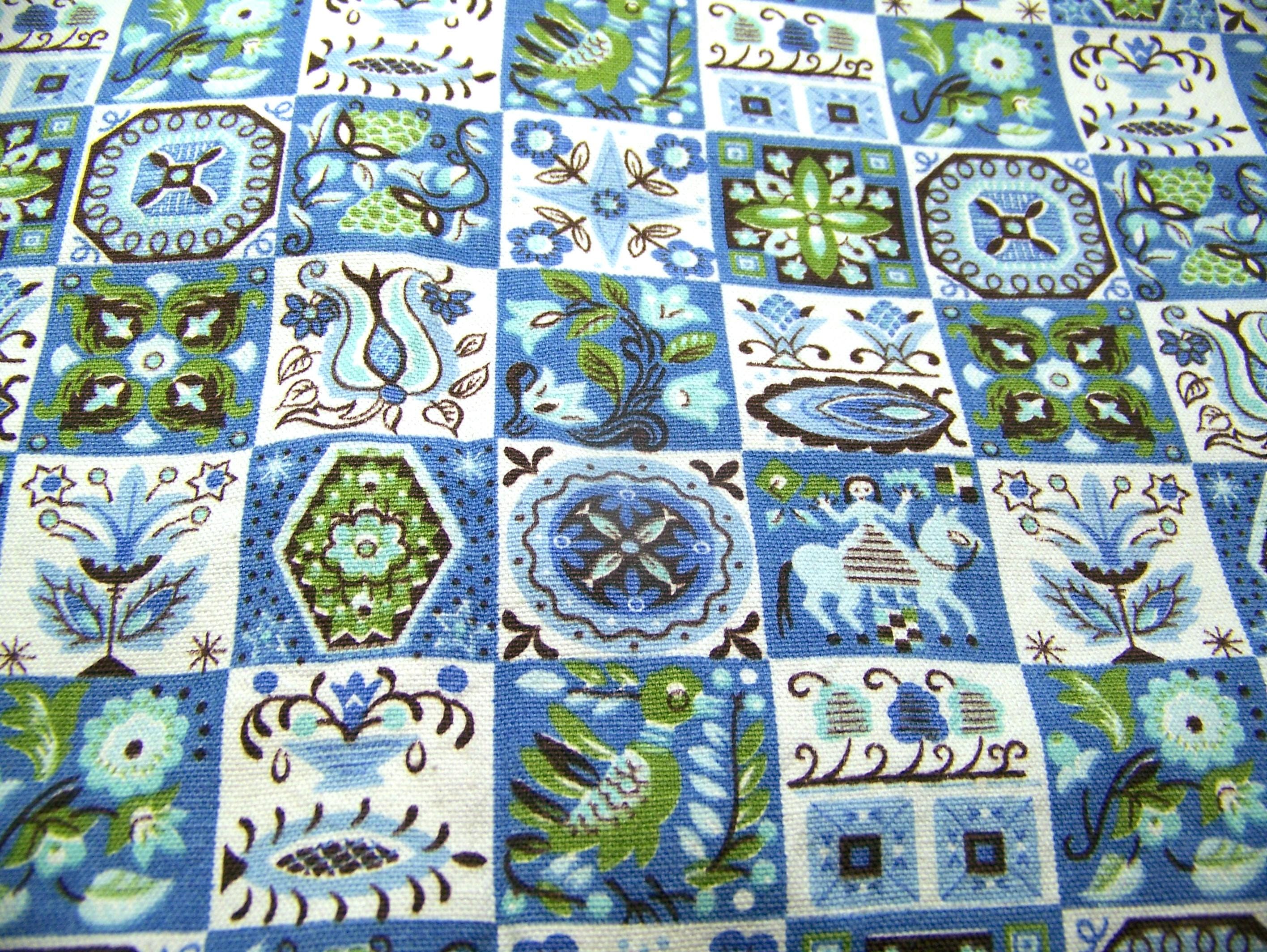 Vintage 1960s Waverly Cotton Fabric: Quaker Village Blues, 48x35" Invam ...