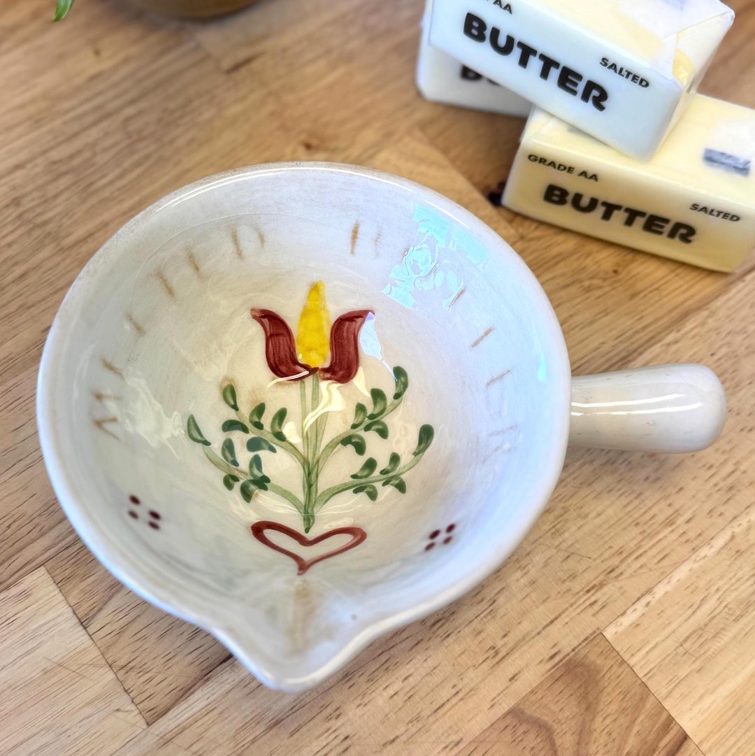 Pennsylvania Dutch Melted Butter Dish, Tulip & Heart Design - Etsy
