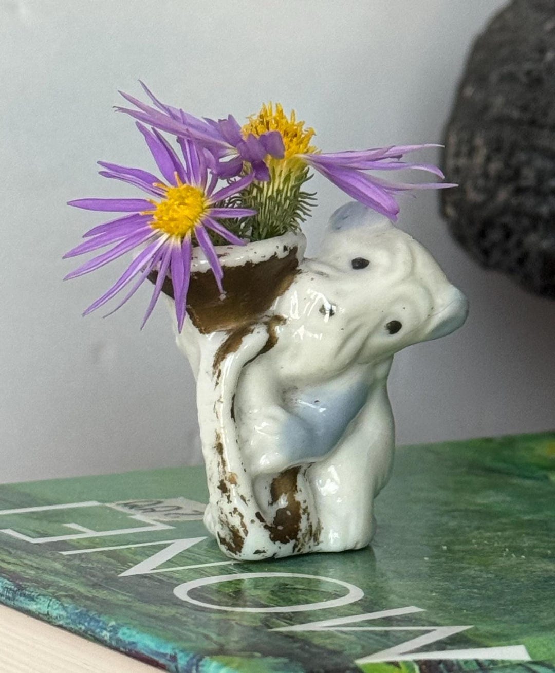 Miniature Terrier Dog/puppy Figurine Hugging a Gold Trumpet or Bugle ...