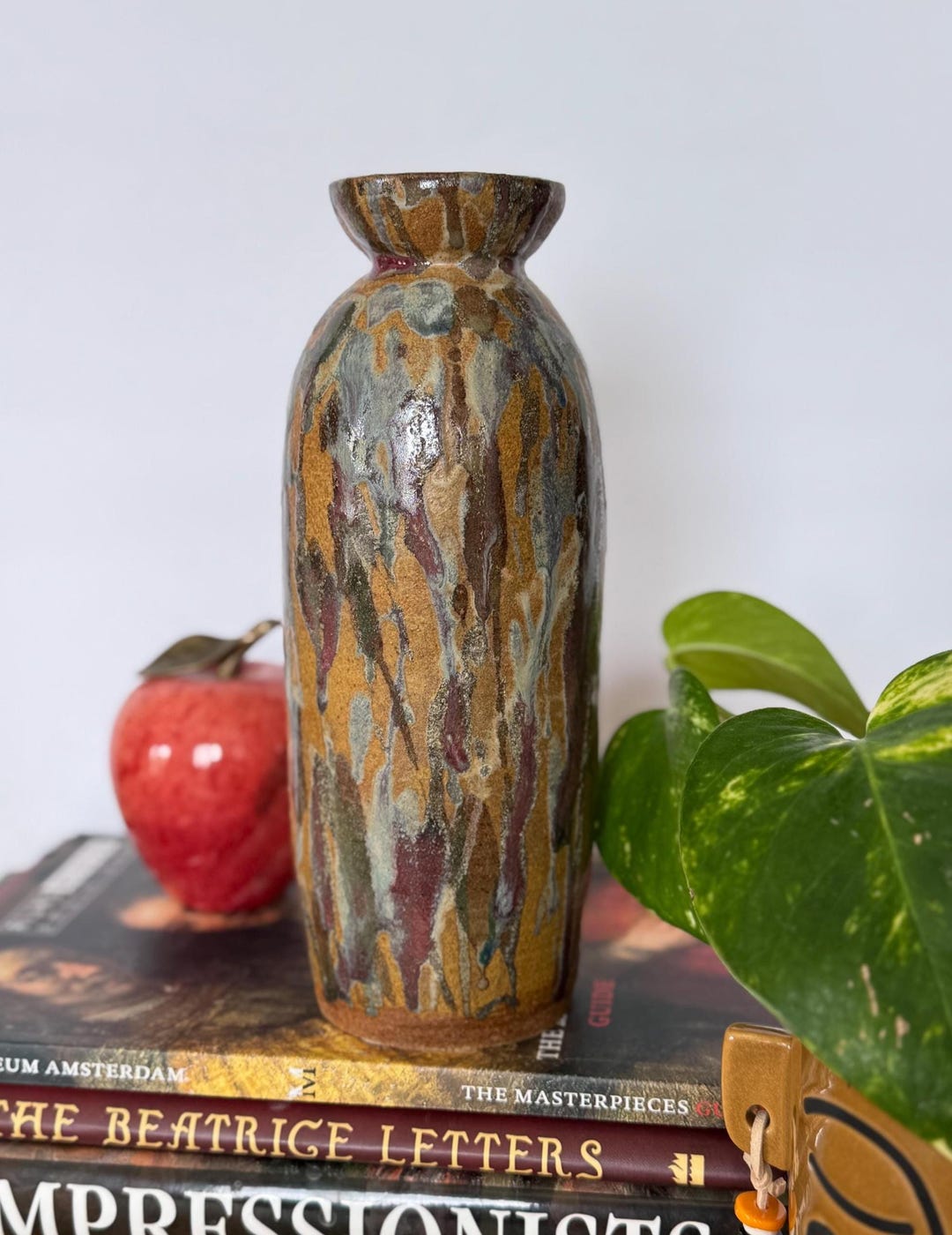 1995 Artist Signed Drippy Glaze Tall Vase Pottery / Earthenware - Etsy