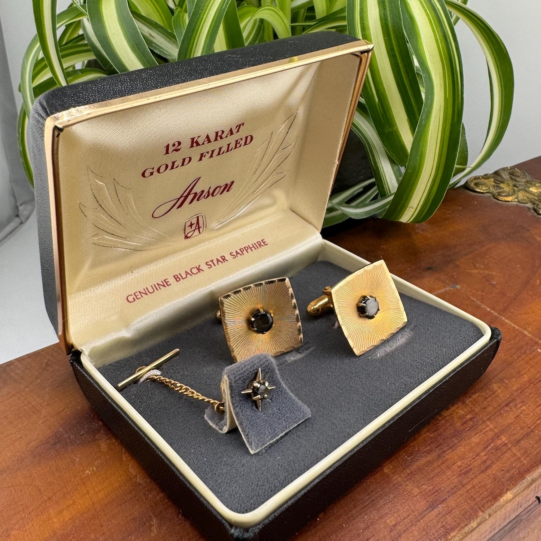 Vintage Anson Black Star Sapphire Cuff Links/cufflinks & Tie Tack Set ...