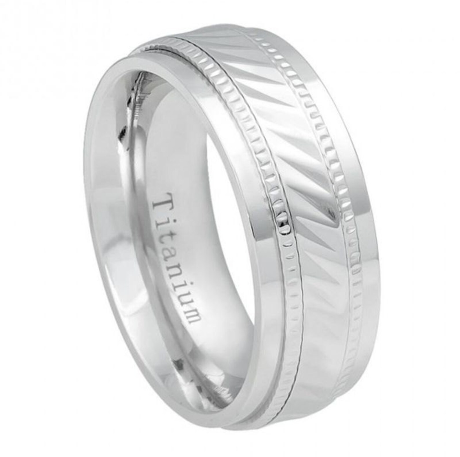 8mm White Titanium Ring Notched Center Milgrain - Etsy