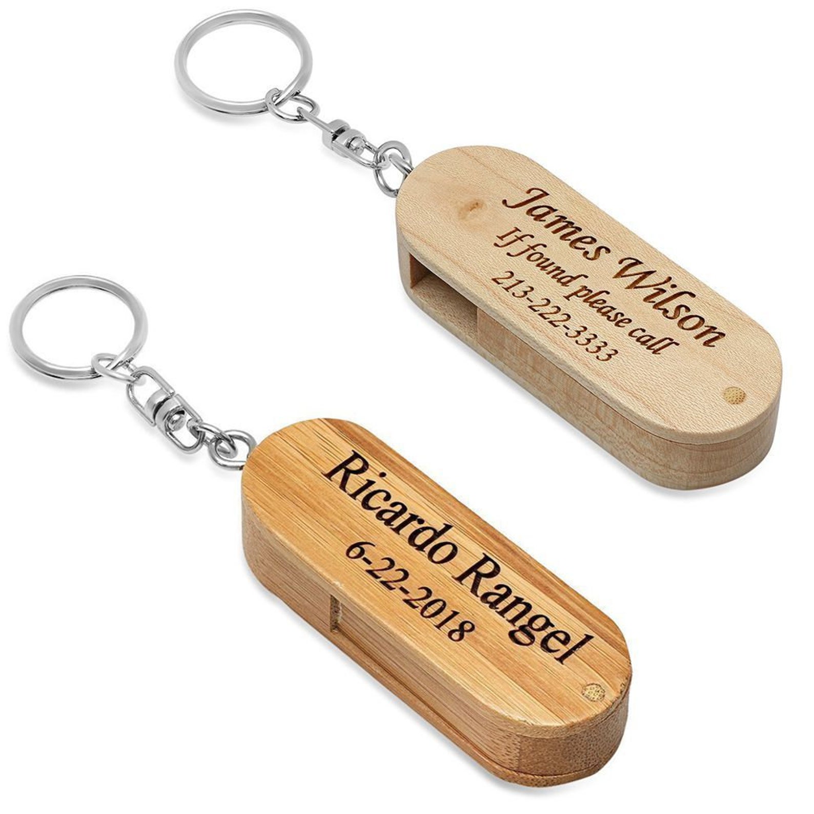 Personalized 32GB Swivel Wood USB Flash Drive Keychain Free | Etsy