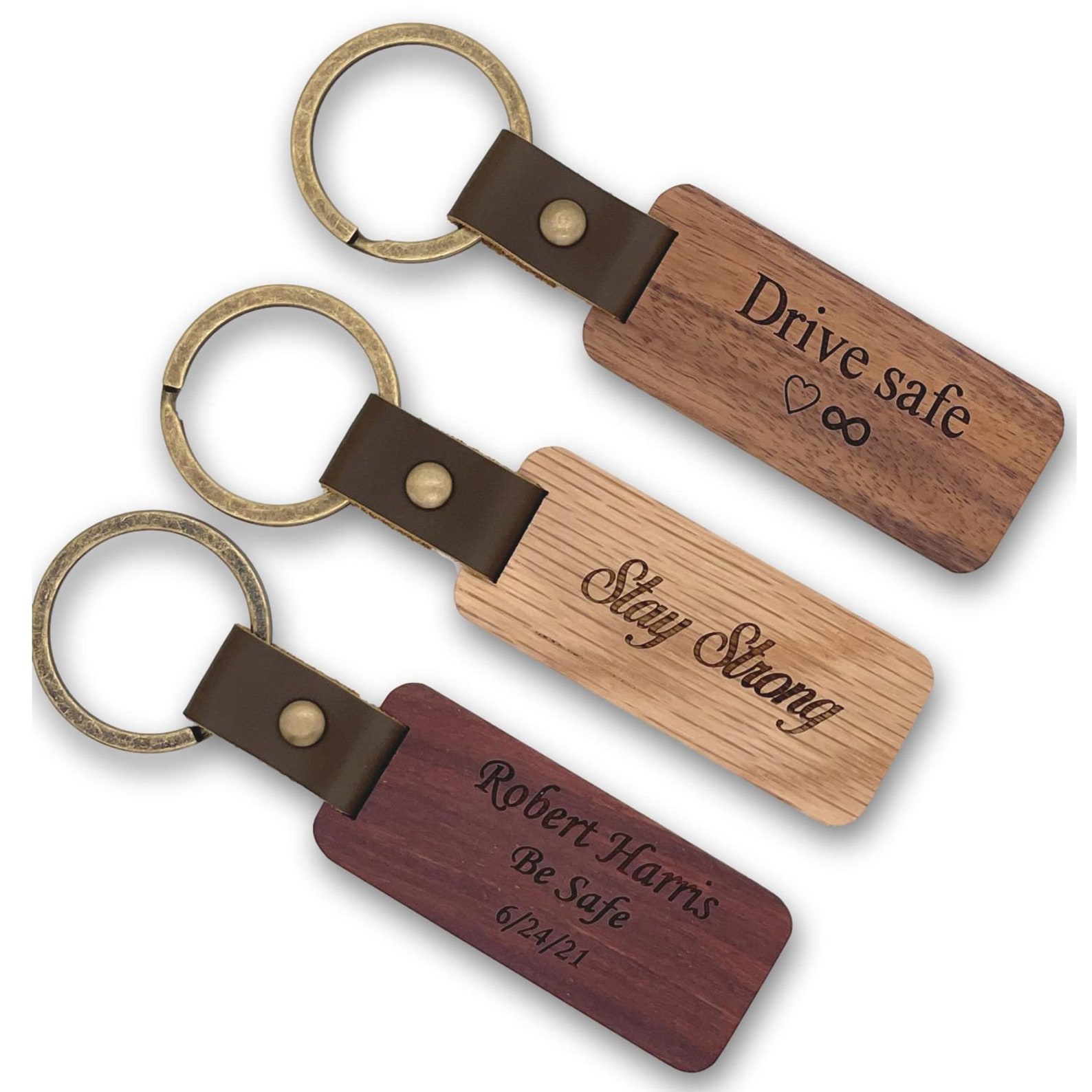 Personalized Quality Solid Wood and Genuine Leather Keychains - Etsy