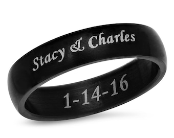 Personalized 6mm Stainless Steel Shiny Finish Black Ring | Etsy