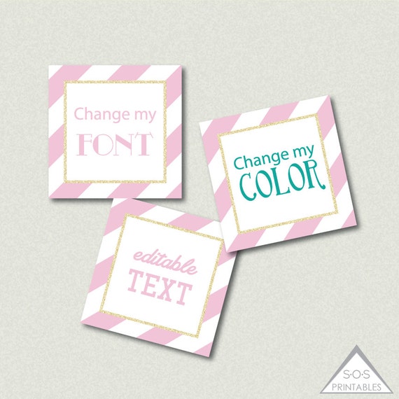 Pink and Gold Glitter Labels, Editable Gift Tags, Editable Labels ...