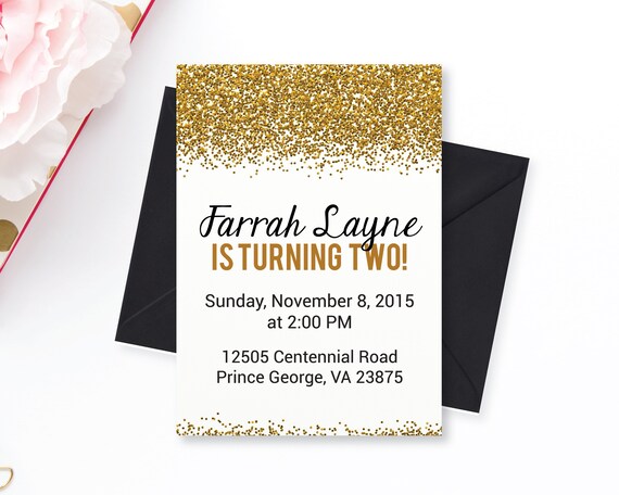 Gold Glitter Birthday Invitation, Birthday Invite, Modern Invitation ...