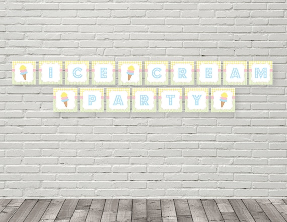 Ice Cream Party Banner, Ice Cream Parlor Banner, Printable PDF, Instant ...