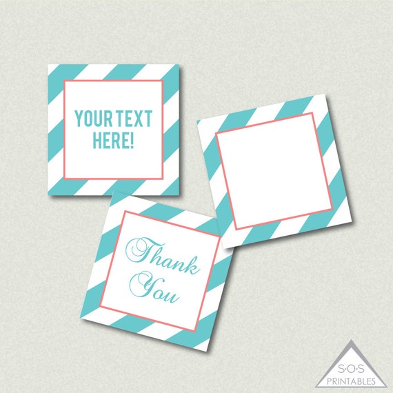 Teal and Coral Favor Tags, Editable Gift Tags, Editable Labels ...