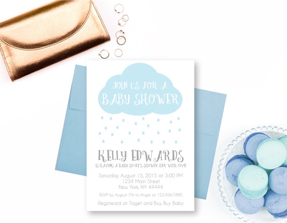 Rain Cloud Baby Shower Invitation, Raindrops, Rain drops, Shower with ...