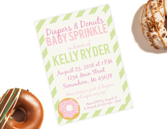 Baby Sprinkle Invitation, Diaper and Donuts Invitation, Diaper Shower ...