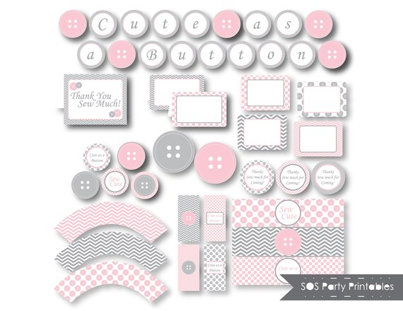 Cute as a Button Party Printables, Button Birthday Party, Button Baby ...