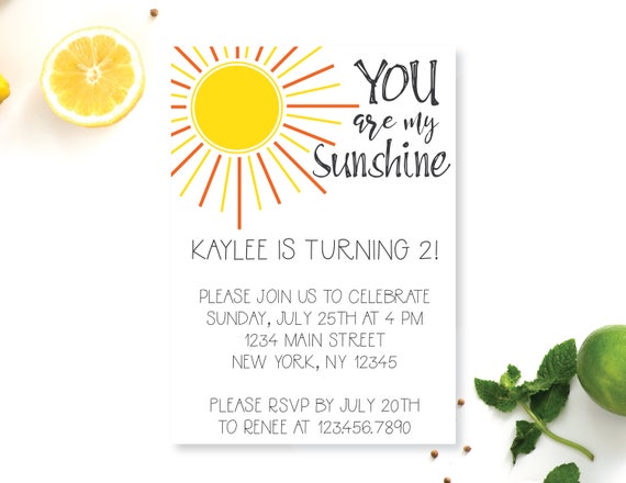 You are My Sunshine Invitation, Summer Birthday Invite, Sunshine Party ...
