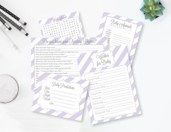 Purple Baby Shower Games, Purple and Silver Glitter Printable Games ...