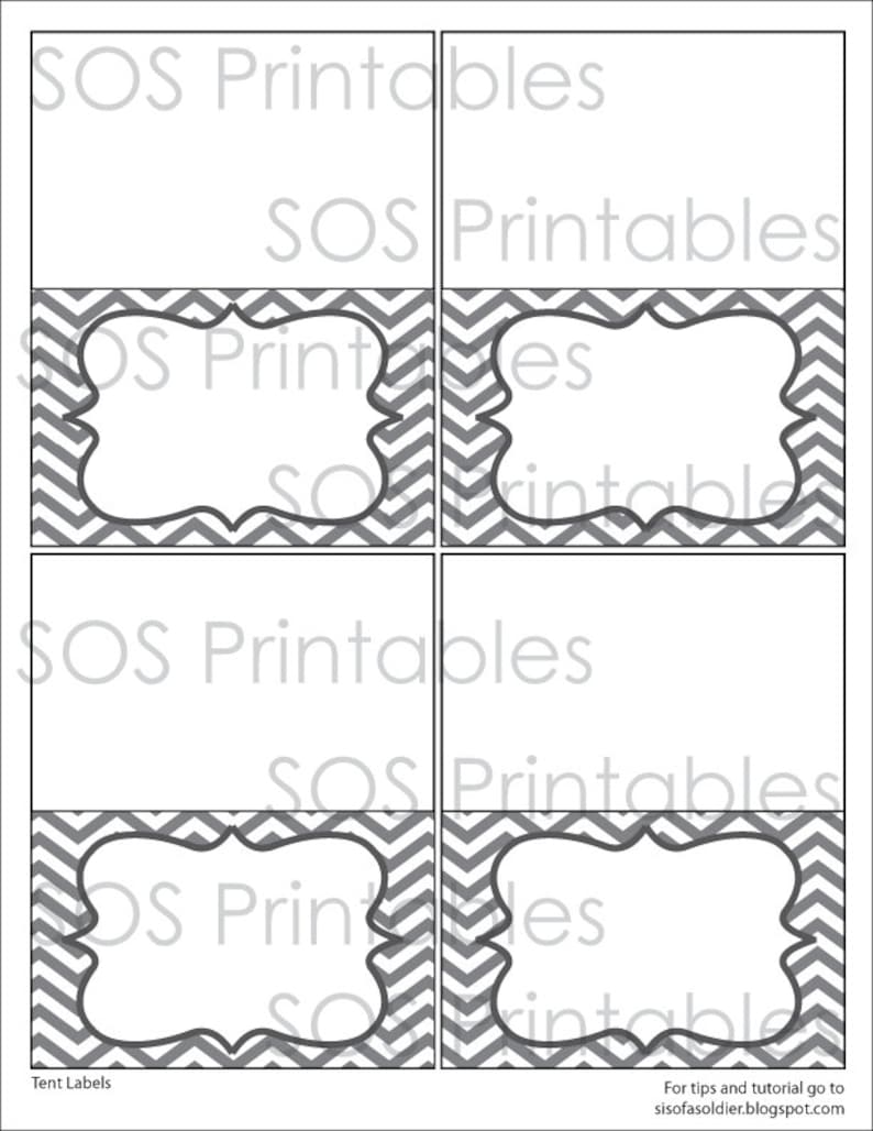Gray Chevron Tent Labels Printable PDF EDITABLE Instant - Etsy