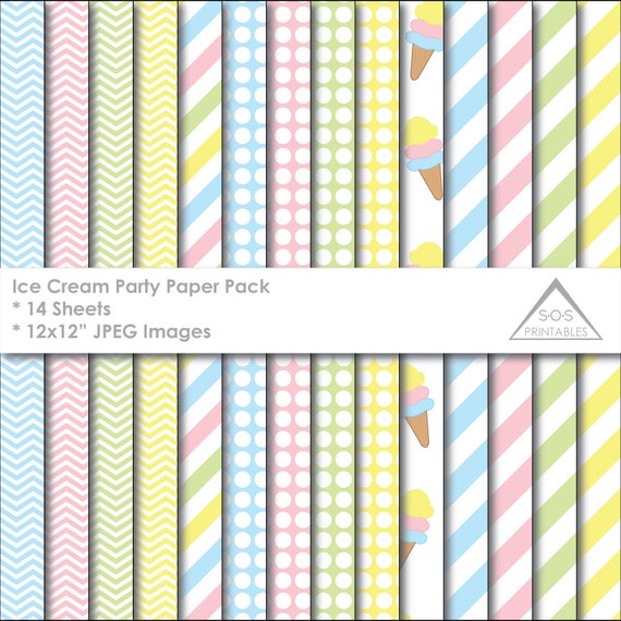 Ice Cream Party Digital Paper Pack, Ice Cream Papers, Digital ...