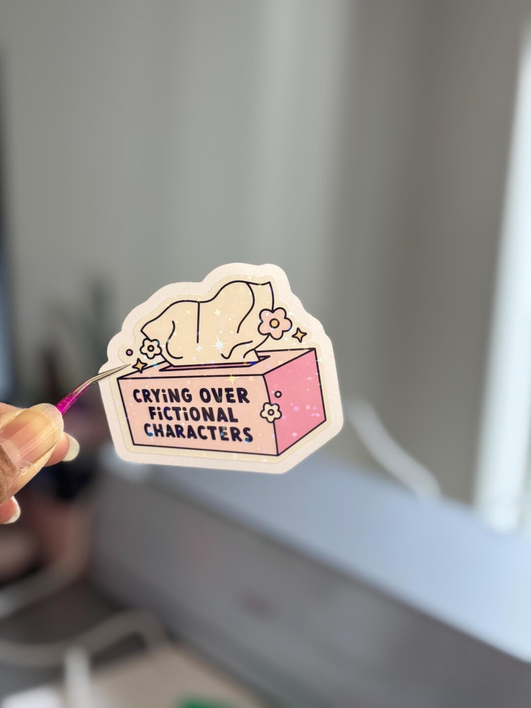 Crying Over Fictional Characters Tissue Box | Cute Book Stickers for ...