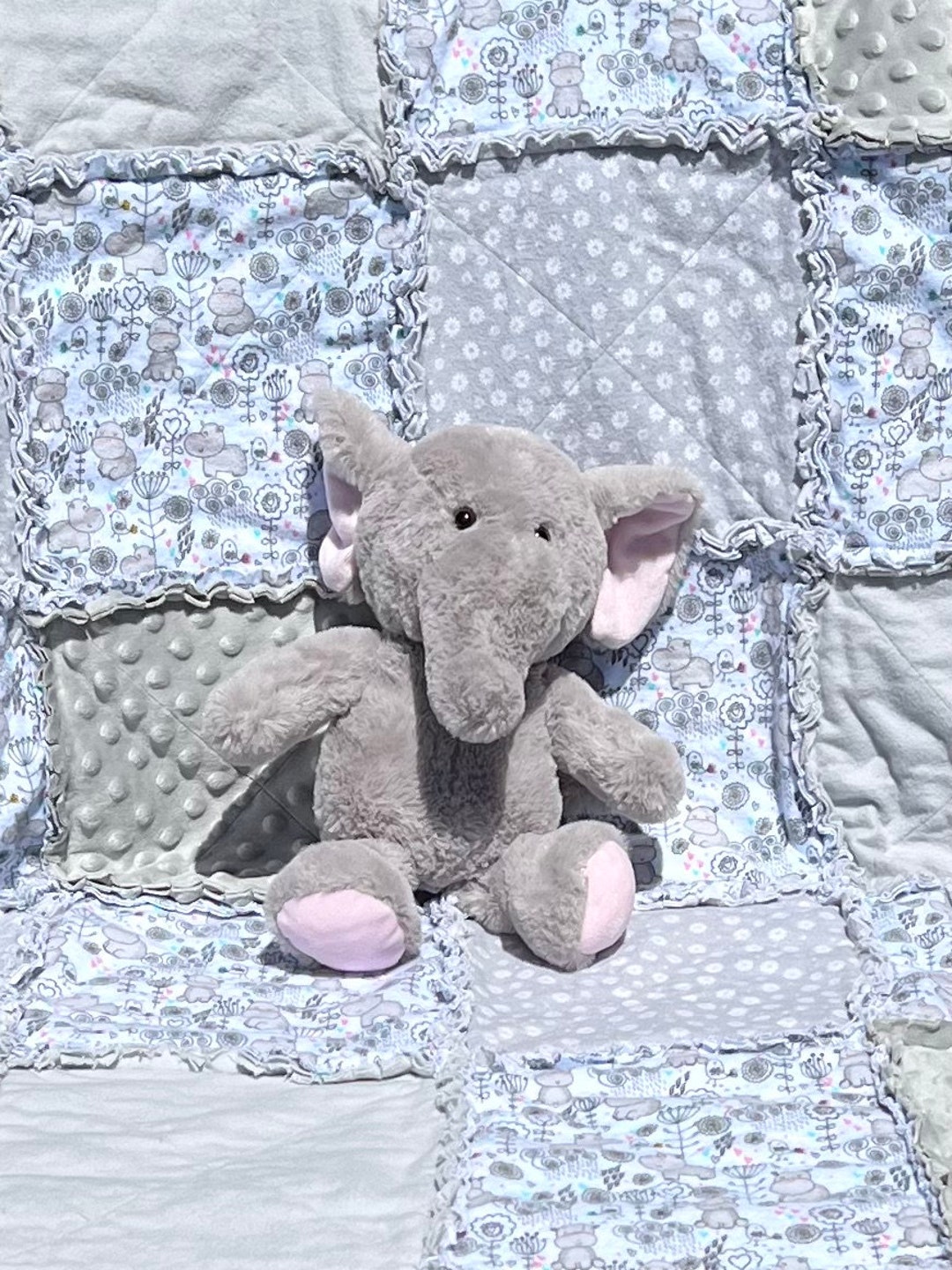 Happy Hippos Baby Rag Quilt; Hippopotamus Baby Rag Quilt; Hippo Baby Blanket; Hippos and Flowers ...
