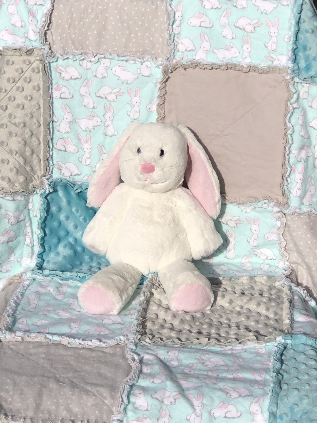 Bunnies on Aqua Background Baby Rag Quilt Baby Boy Bunnies Rag Quilt ...