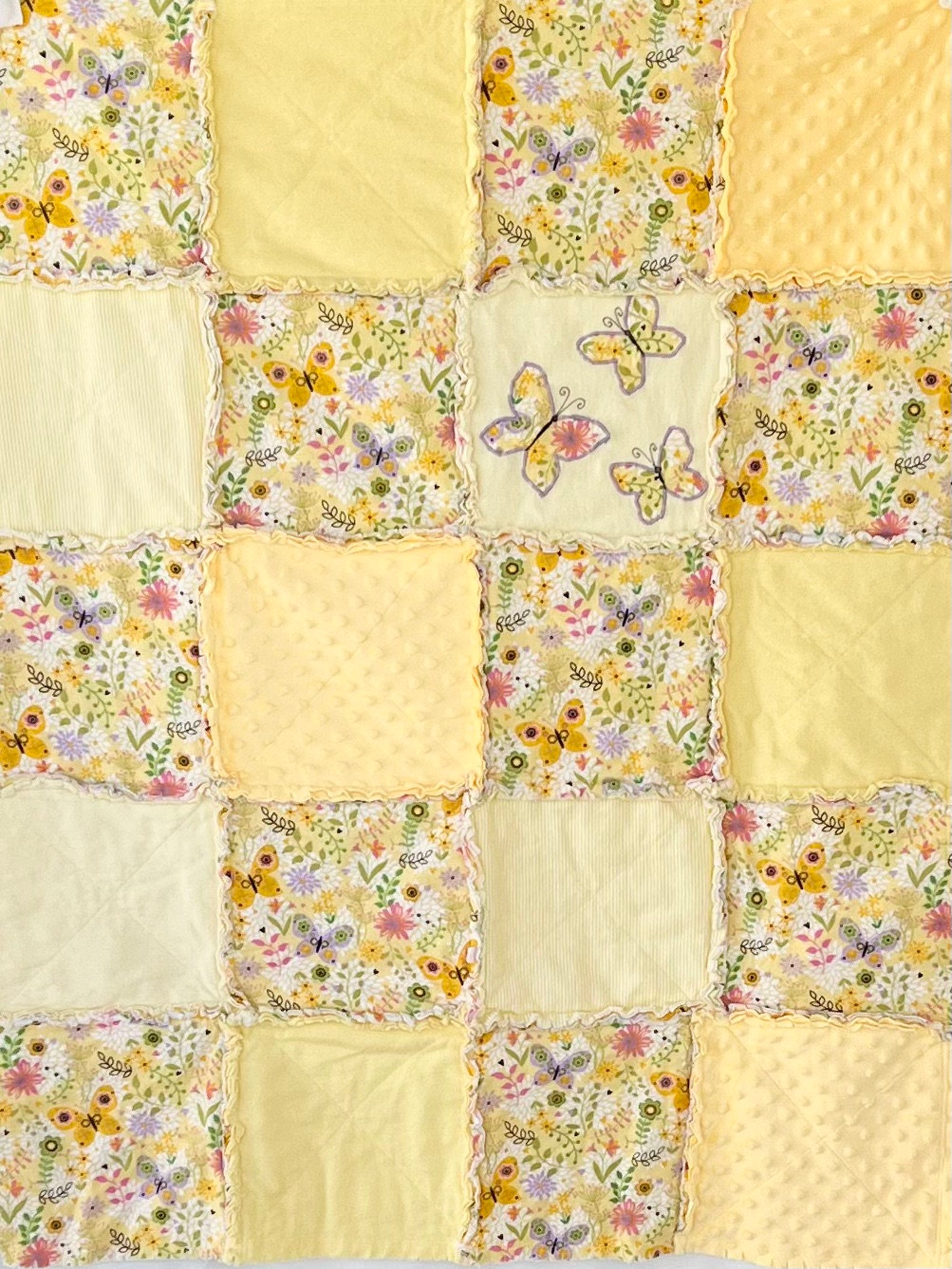 Yellow Floral Baby Rag Quilt Flowers and Butterflies Baby Rag Quilt ...