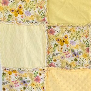 Yellow Floral Baby Rag Quilt; Flowers and Butterflies Baby Rag Quilt ...