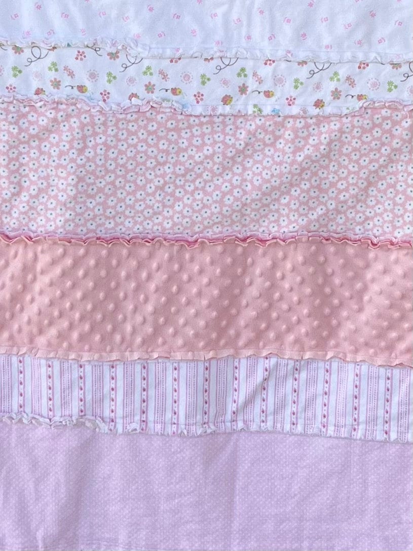 Think Pink Bigger Baby Rag Quilt; Pink Strip Rag Quilt; Large Pink Baby ...