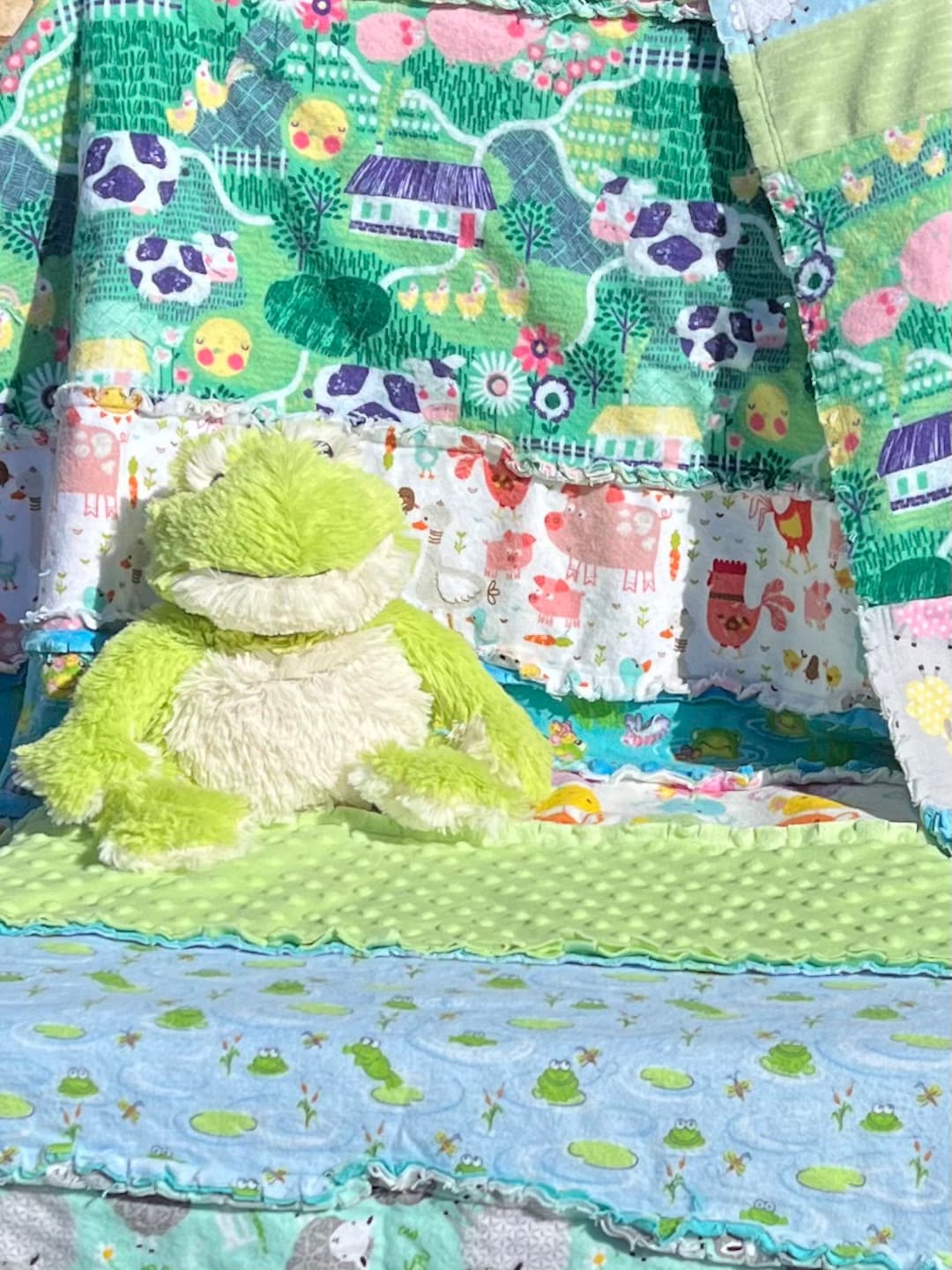 Farm Animals Bigger Baby Rag Quilt; Farm Animals Strip Rag Quilt; Large ...