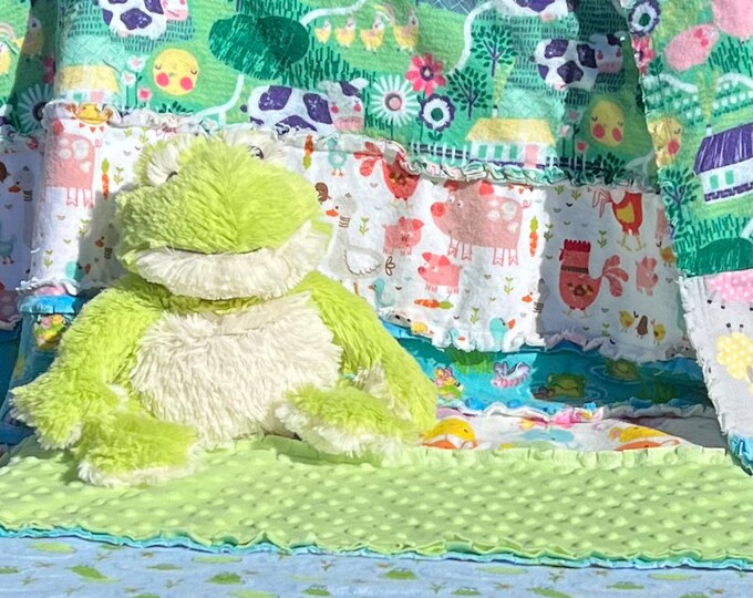 Farm Animals Bigger Baby Rag Quilt; Farm Animals Strip Rag Quilt; Large ...