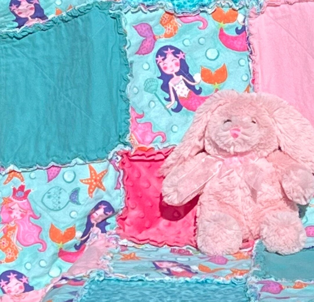 Mermaids Baby Rag Quilt; Mermaids Baby Blanket; Mermaids Aqua Baby Rag ...