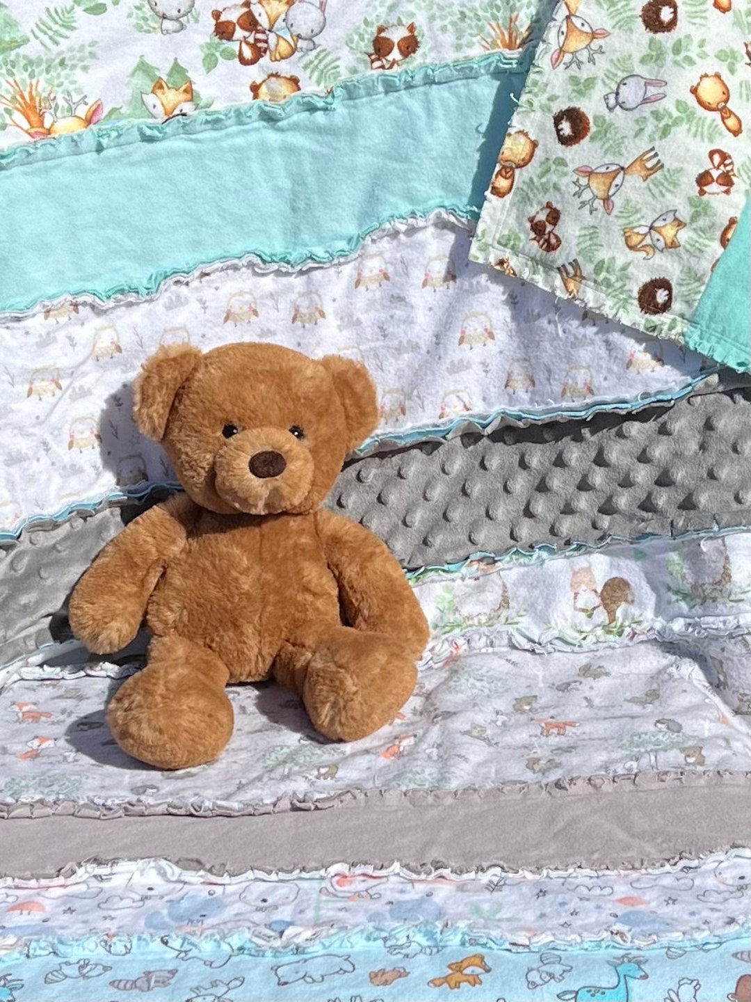 Woodland Animals Bigger Baby Rag Quilt; Forest Animals Strip Rag Quilt ...