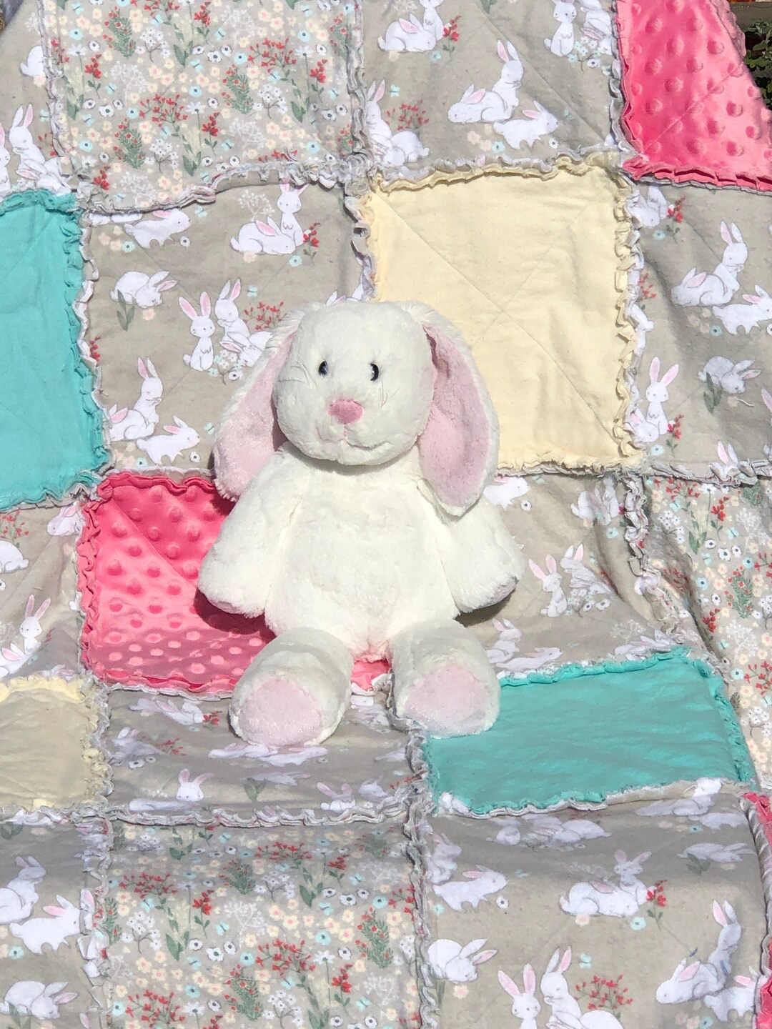 Little Bunnies Baby Rag Quilt; Bunnies Baby Rag Quilt; White Bunnies ...