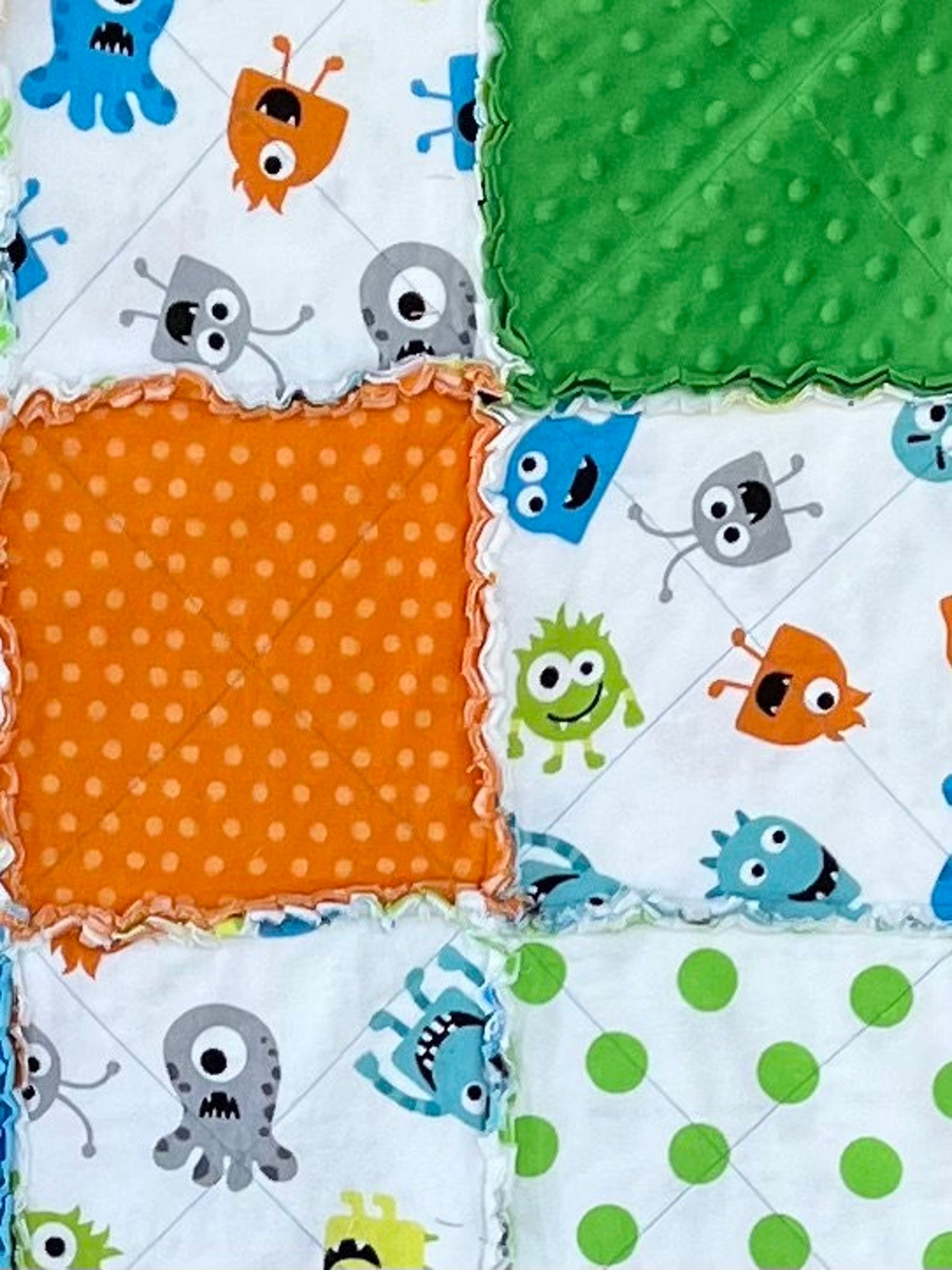Silly Monsters Baby Rag Quilt; Monsters Baby Rag Quilt; Baby Boy Rag ...