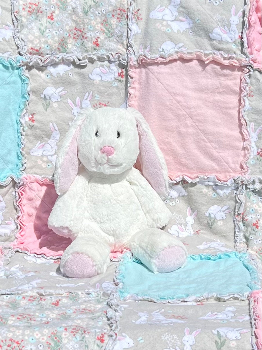 Little Bunnies Baby Rag Quilt; Bunnies Baby Rag Quilt; White Bunnies ...
