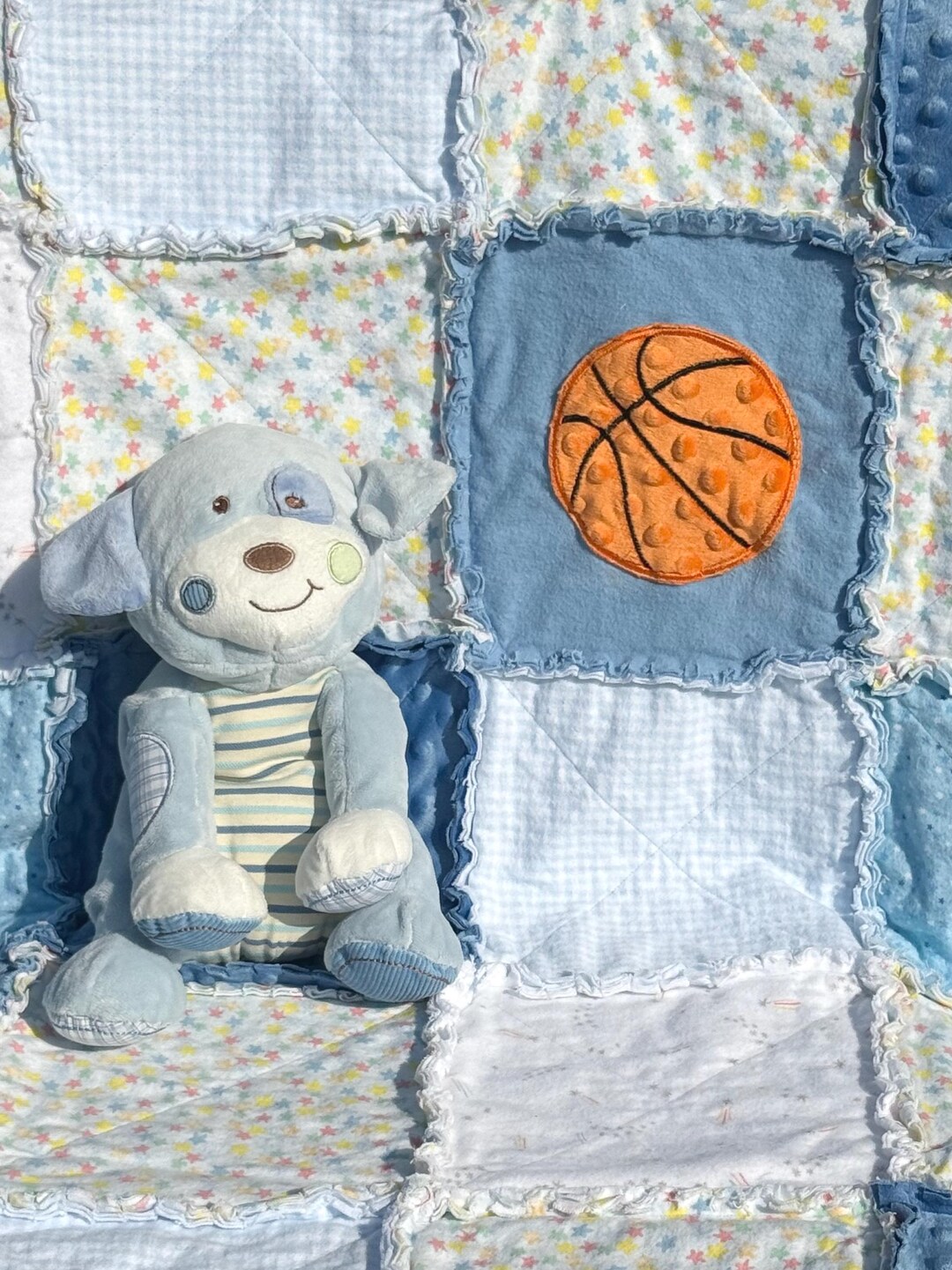 Stars and a Basketball Baby Rag Quilt; Basketball Baby Blanket ...