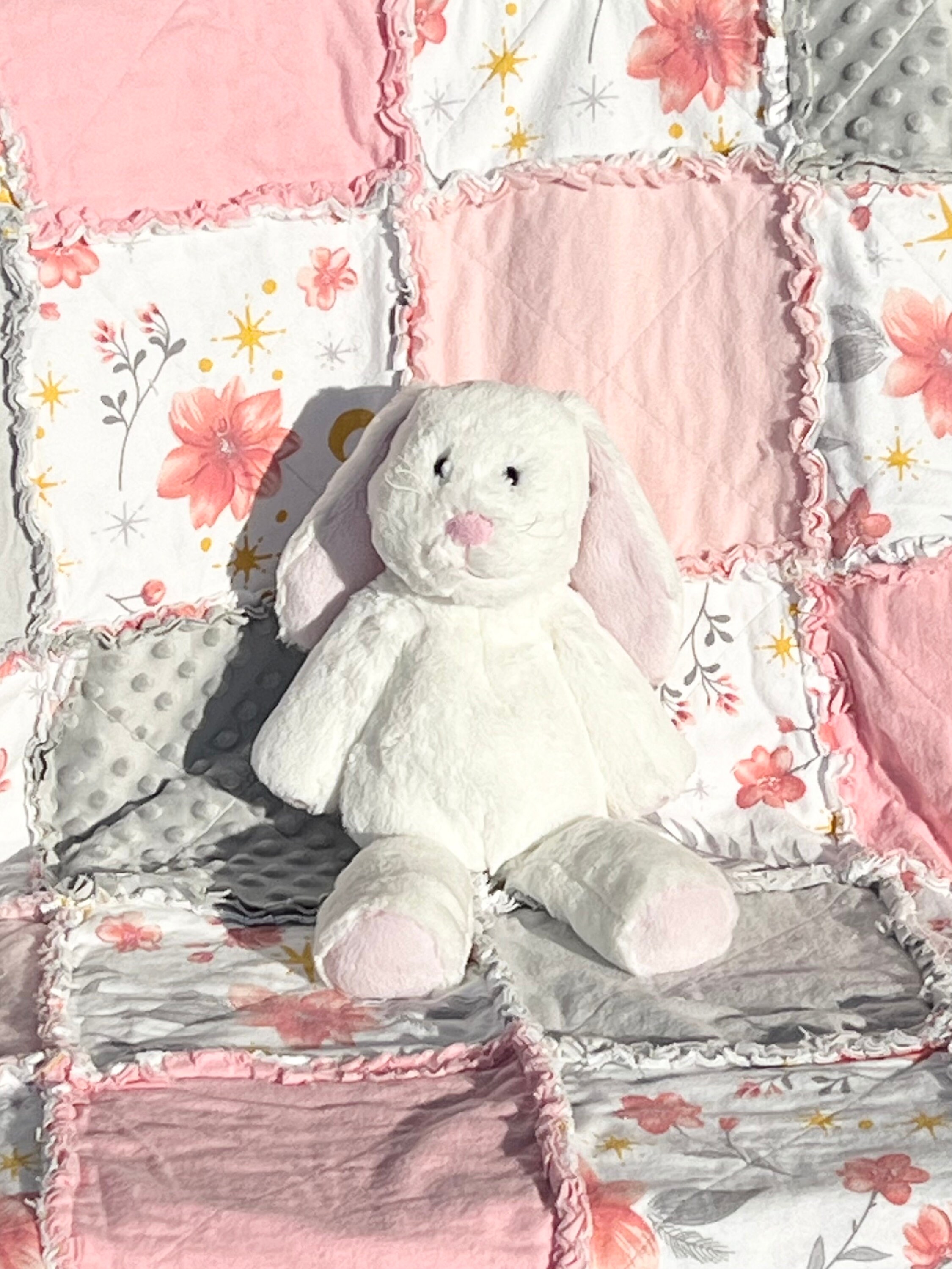 Coral Floral Baby Rag Quilt Salmon Floral Baby Rag Quilt Gray Floral ...