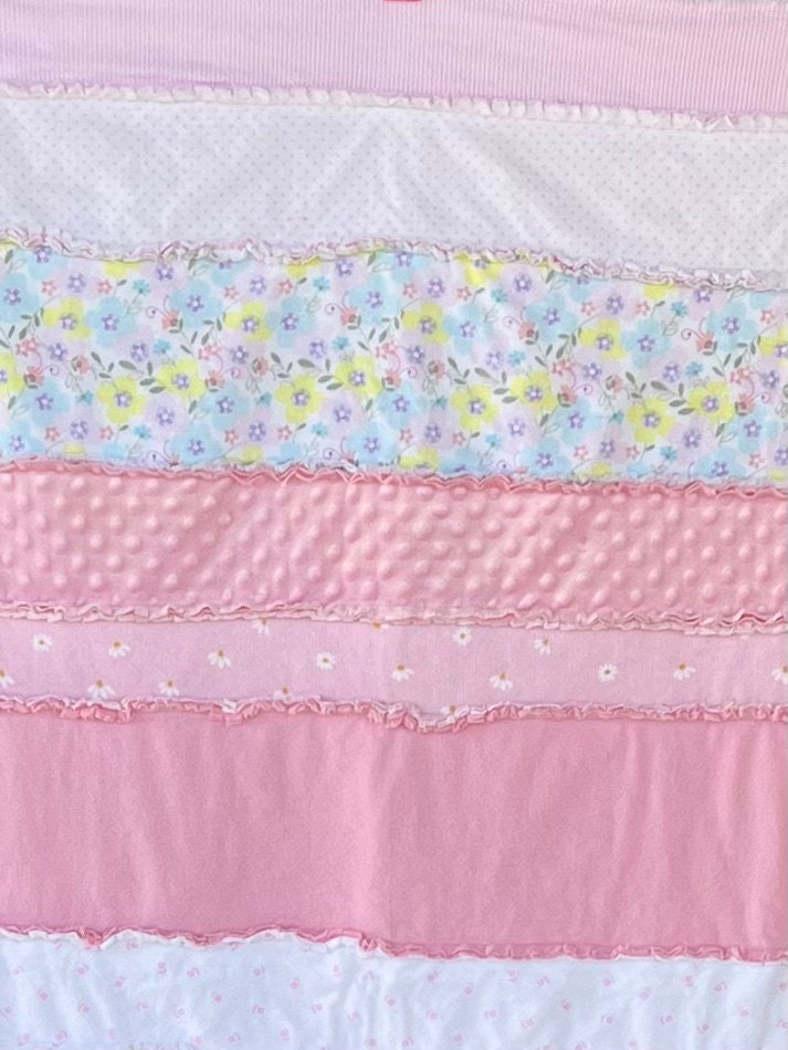 Think Pink Bigger Baby Rag Quilt Pink Strip Rag Quilt Large Pink Baby ...